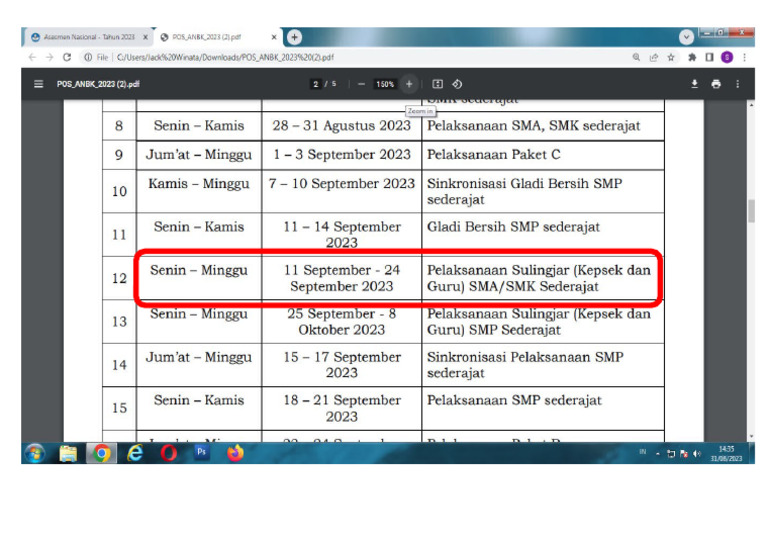 Jadwal Sulingjar Kepsek Dan Guru | PDF