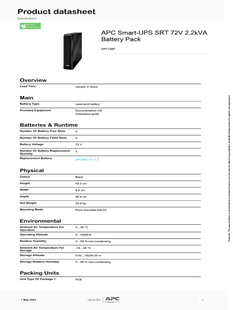 APC SmartUPS-Battery-Systems SRT72BP | Download Free PDF | Electrical ...