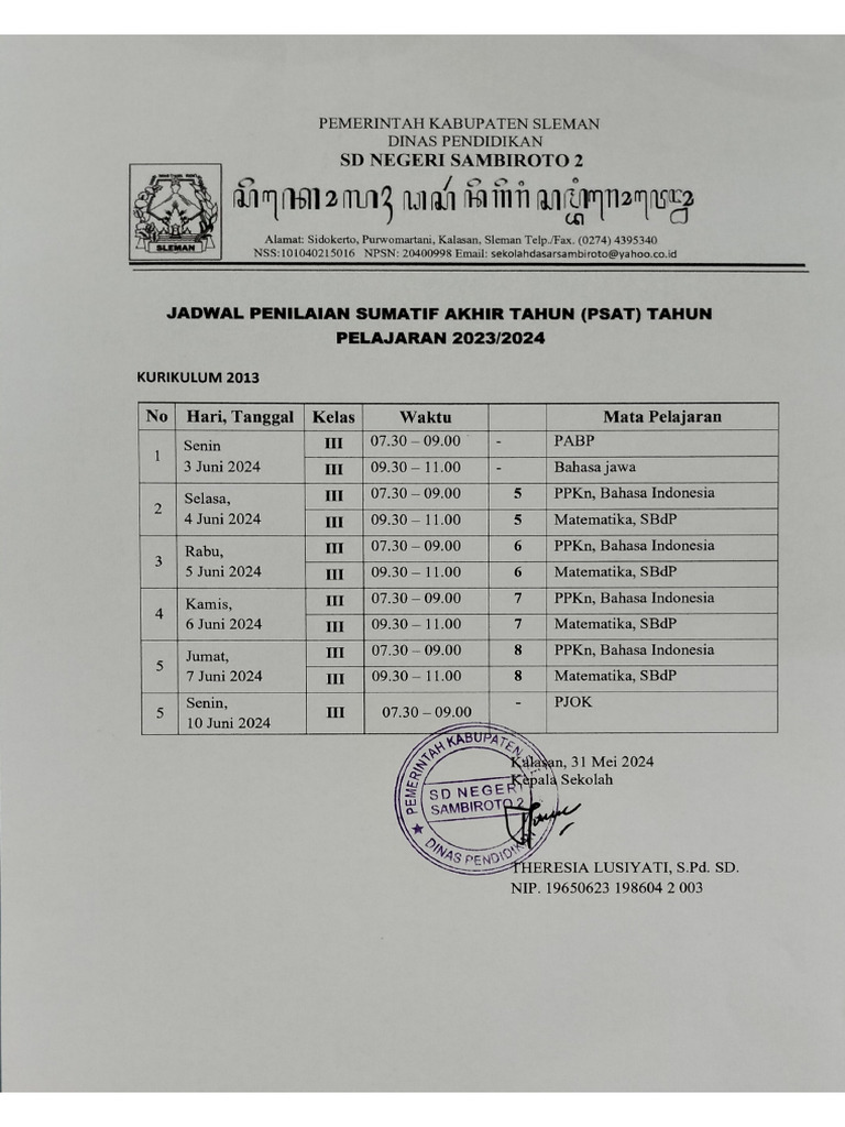 Jadwal PSAT Kelas 3 | PDF
