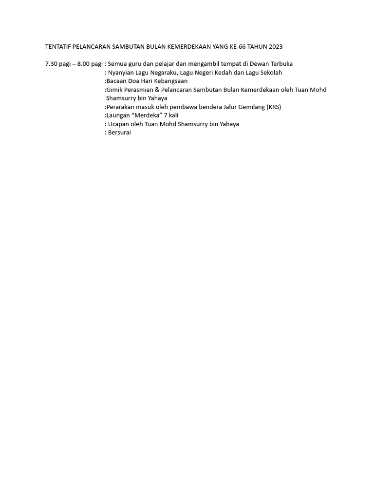 Tentatif Pelancaran Sambutan Bulan Kemerdekaan Yang Ke | PDF