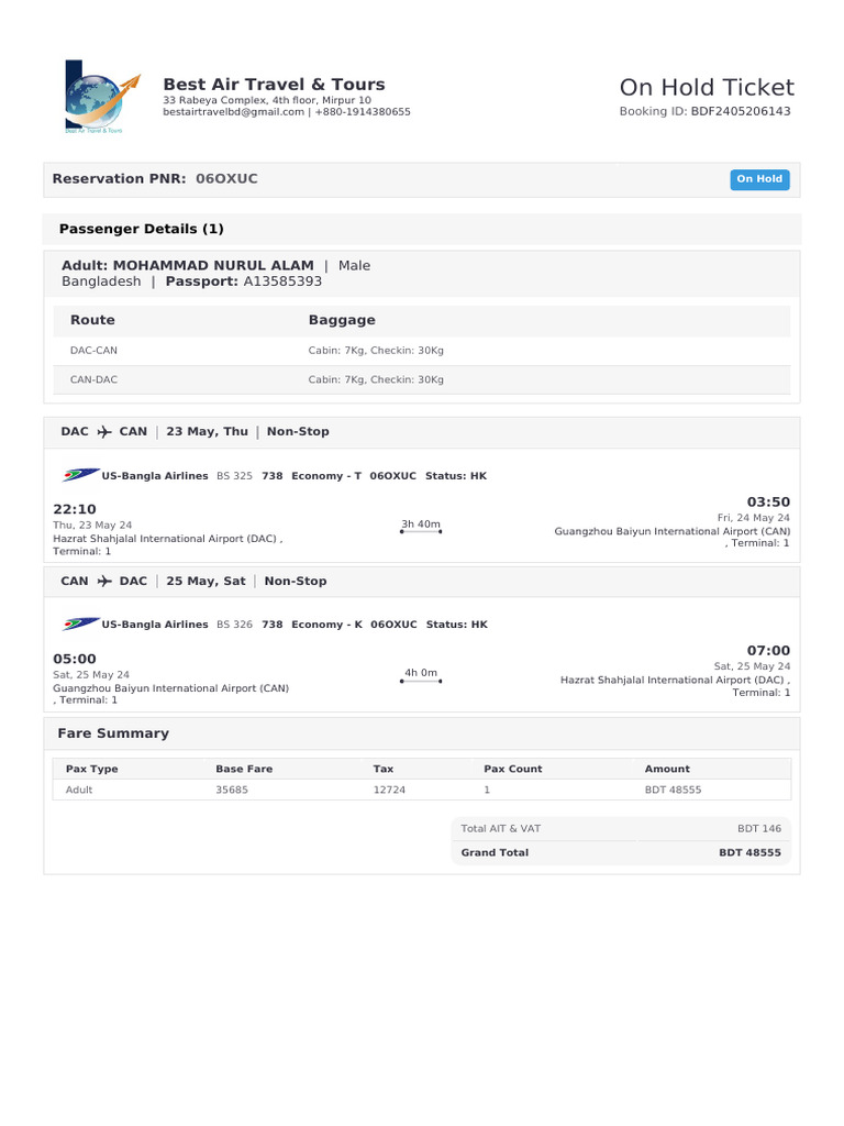 On Hold Ticket: Best Air Travel & Tours | PDF | Aviation | Transport