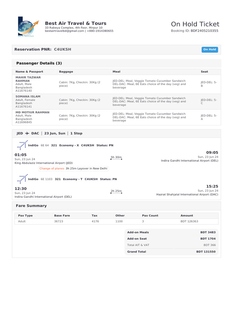 On Hold Ticket: Best Air Travel & Tours | PDF | Aviation