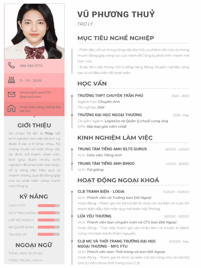 CV_Tro Ly_Vu Phuong Thuy | PDF