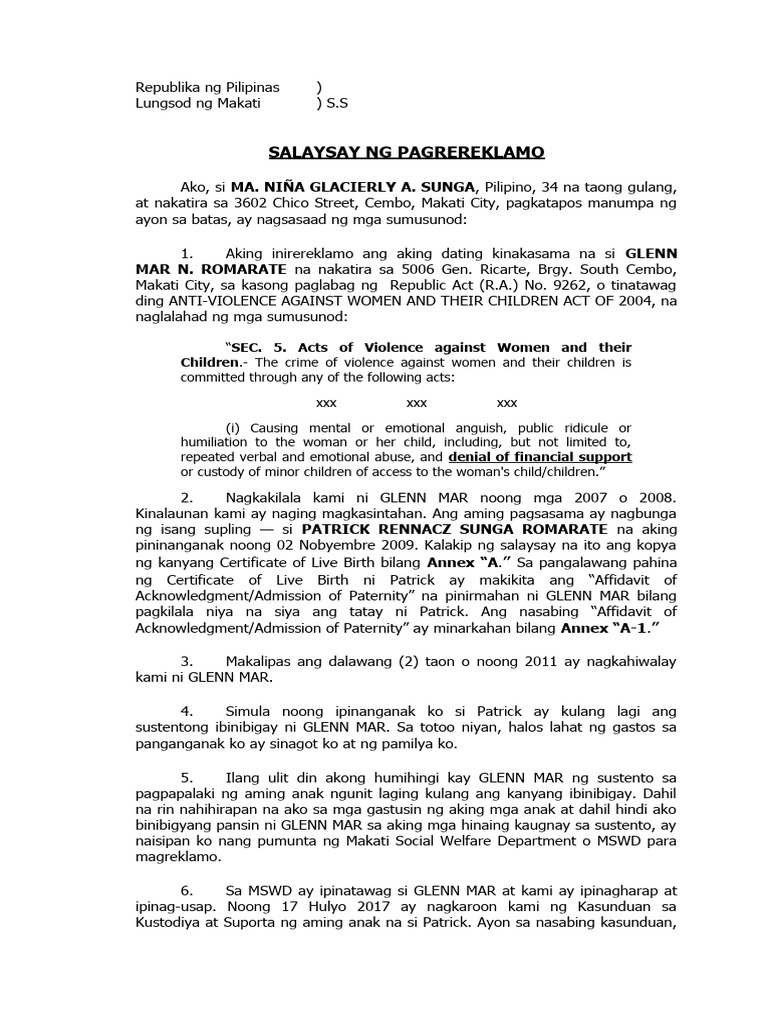 Reklamo Salaysay | PDF