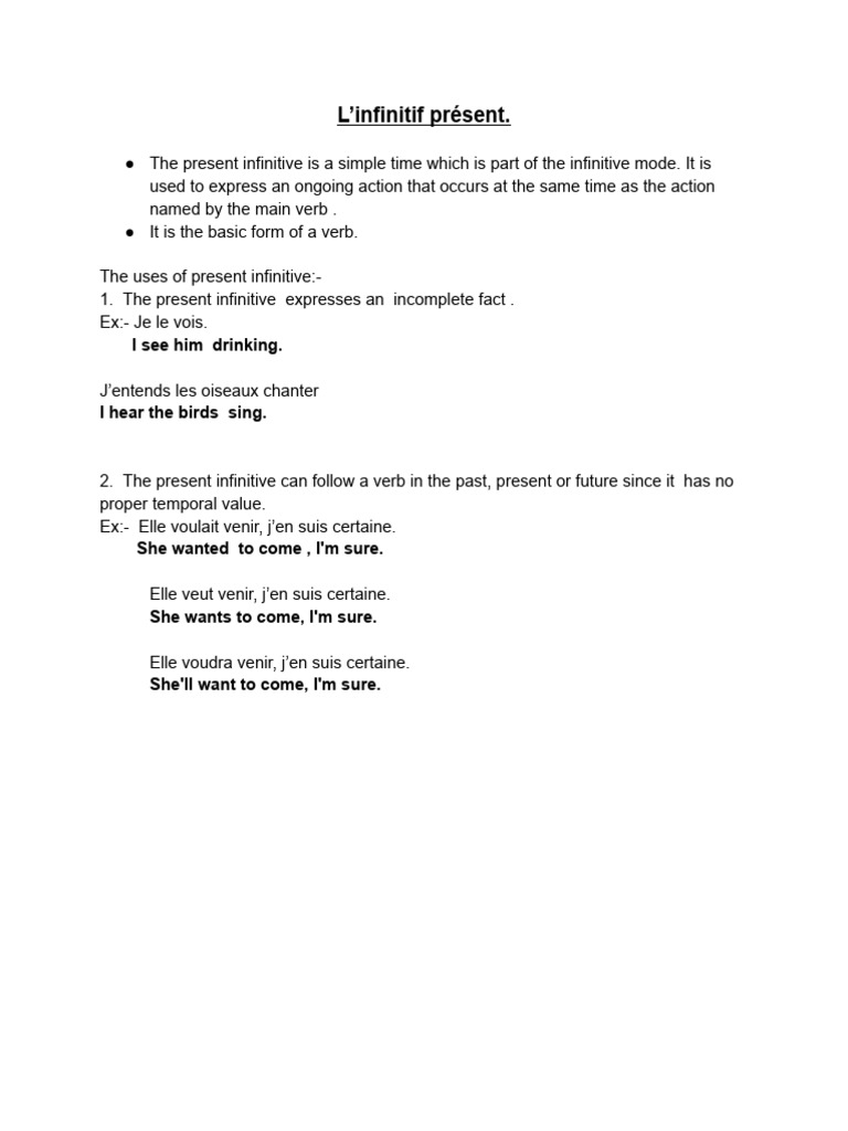 L'Infinitif Présent | PDF