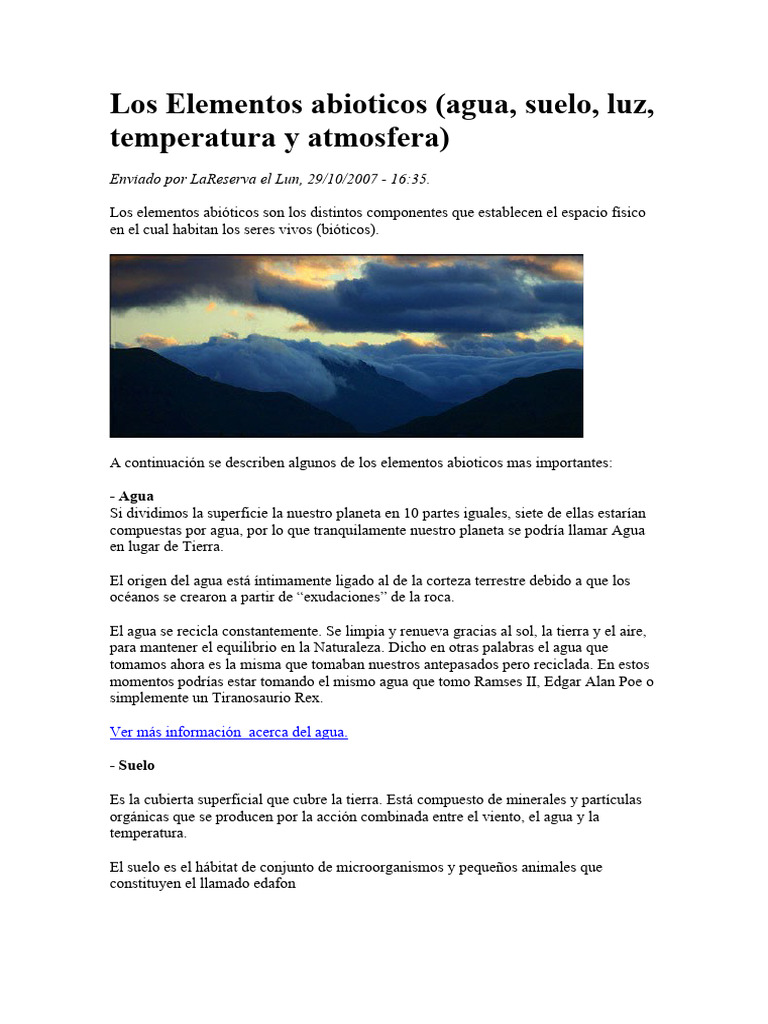 Elementos Abióticos en Ecosistemas | PDF | Suelo | Agua
