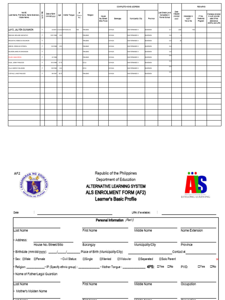 Alternative Learning System Forms | Download Free PDF | Literacy | Learning