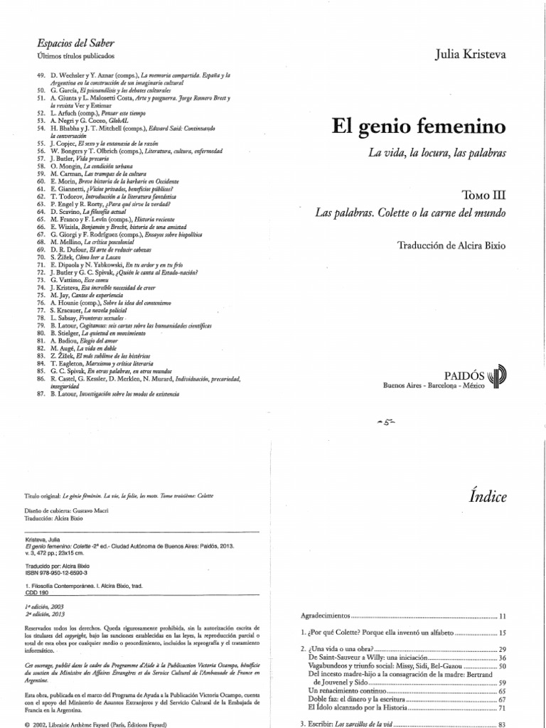 Colette. Kristeva. El Genio Femenino | PDF