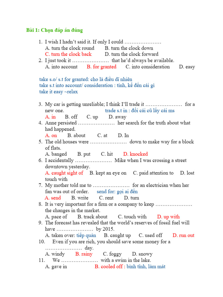 Bai Tap Phrasal Verb 2 | PDF