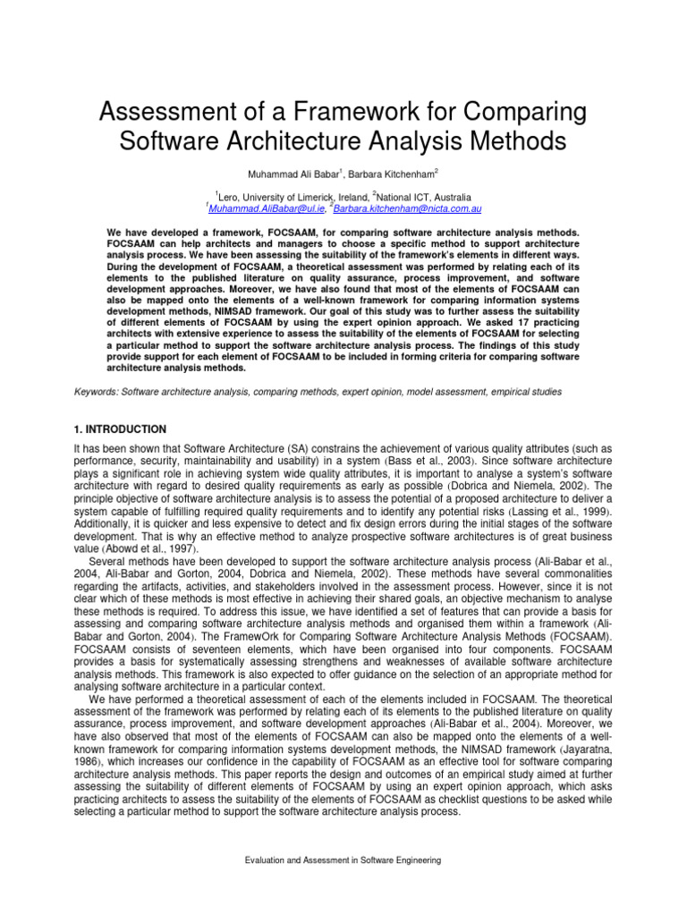 Assessment of A Framework For Comparing Software A | PDF | Software Architecture | Focus Group