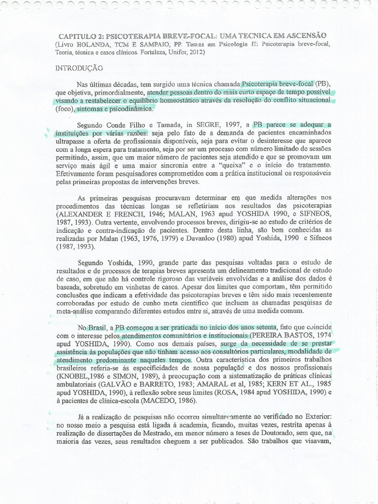 TEXTO 13 - Cap. 2 - Psicoterapia Breve-Focal - Uma Técnica em Ascensão - Holanda Sampaio | PDF