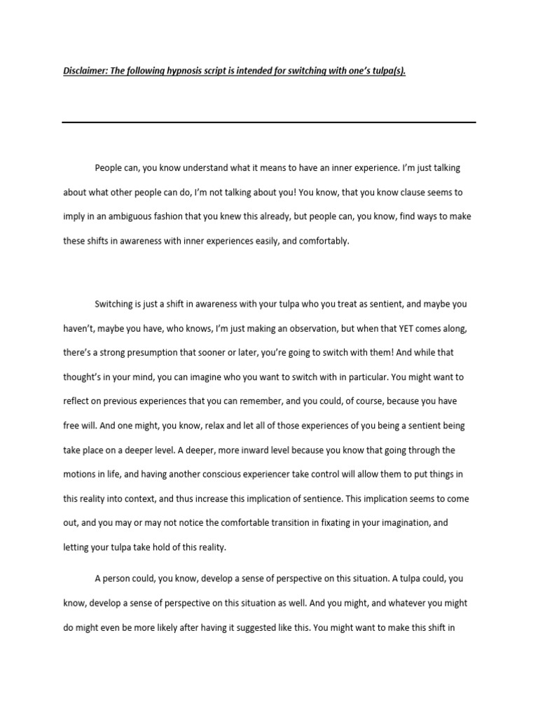 Switching Hypnosis Script | PDF | Awareness | Experience