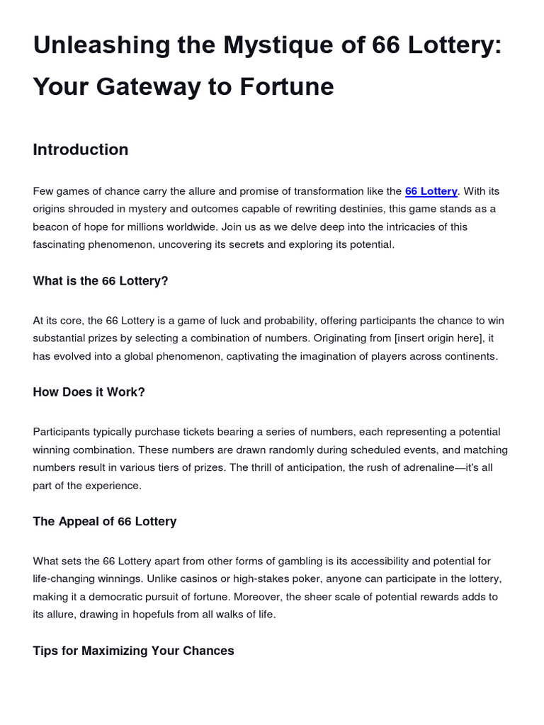 66 Lottery | Download Free PDF | Lottery | Luck