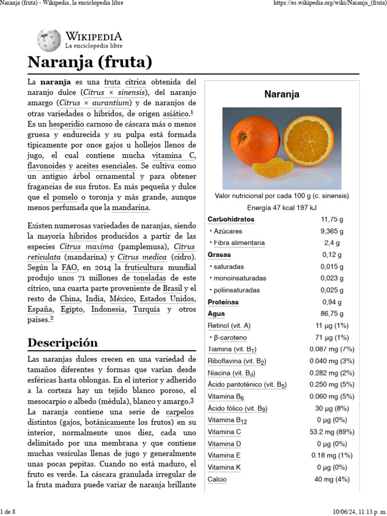 Nutrientes y beneficios de la naranja | PDF | Naranja) | Agrios
