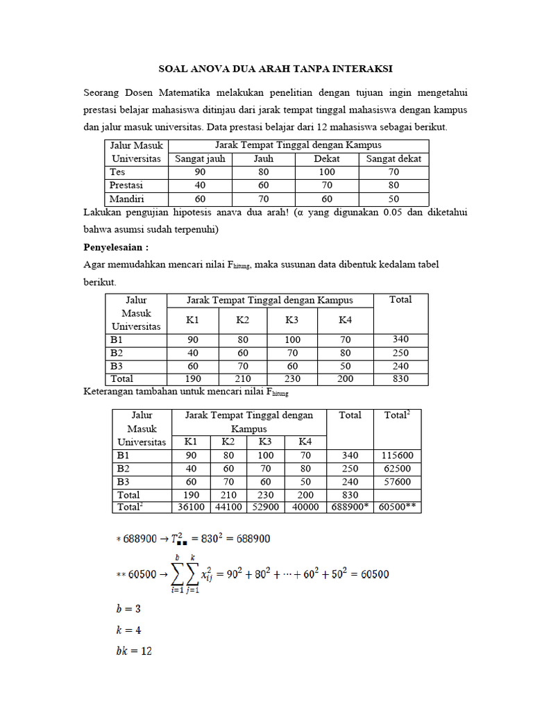 Soal Anova Dua Arah Tanpa Interaksi | PDF