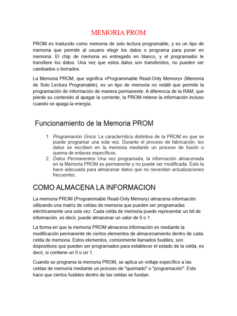 MEMORIA PROM | PDF | Almacenamiento de datos de la computadora ...