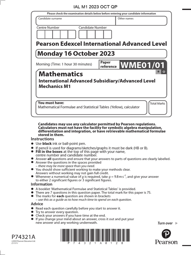 IAL M1 2023 OCT QP - Watermark | PDF | Mathematics | Force