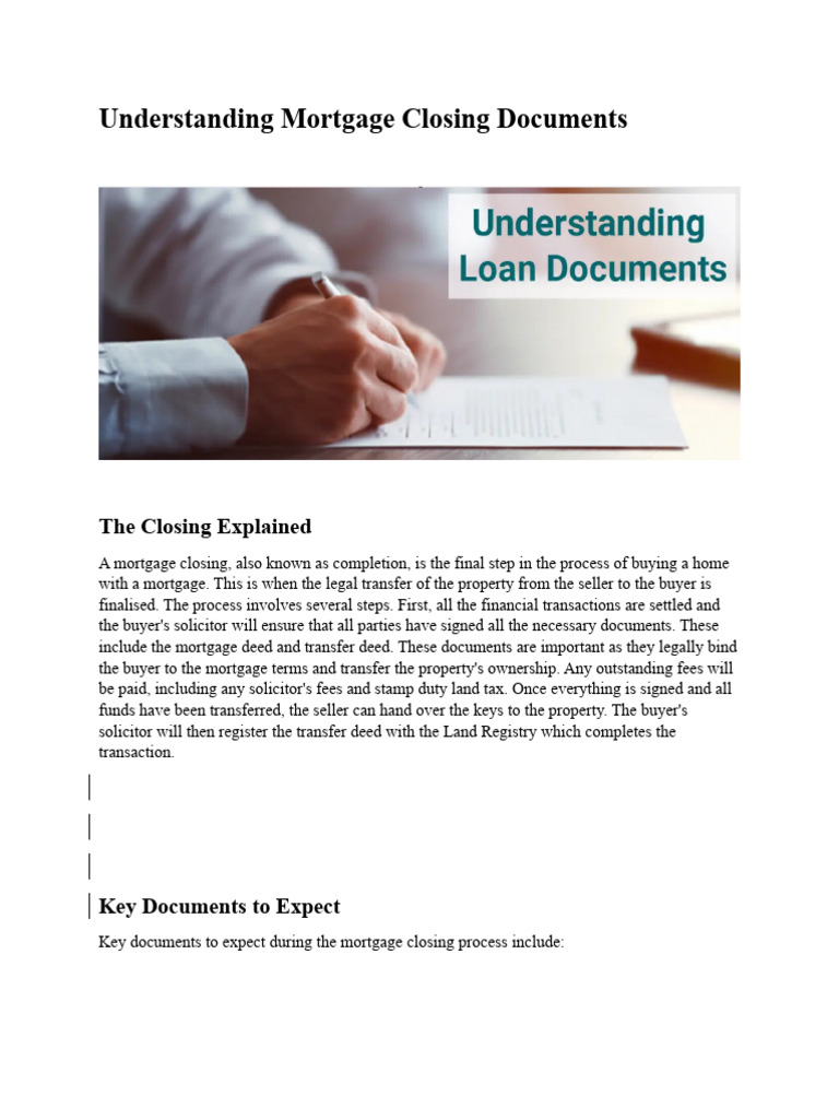 Understanding Mortgage Closing Documents articles | PDF | Mortgages | Loans