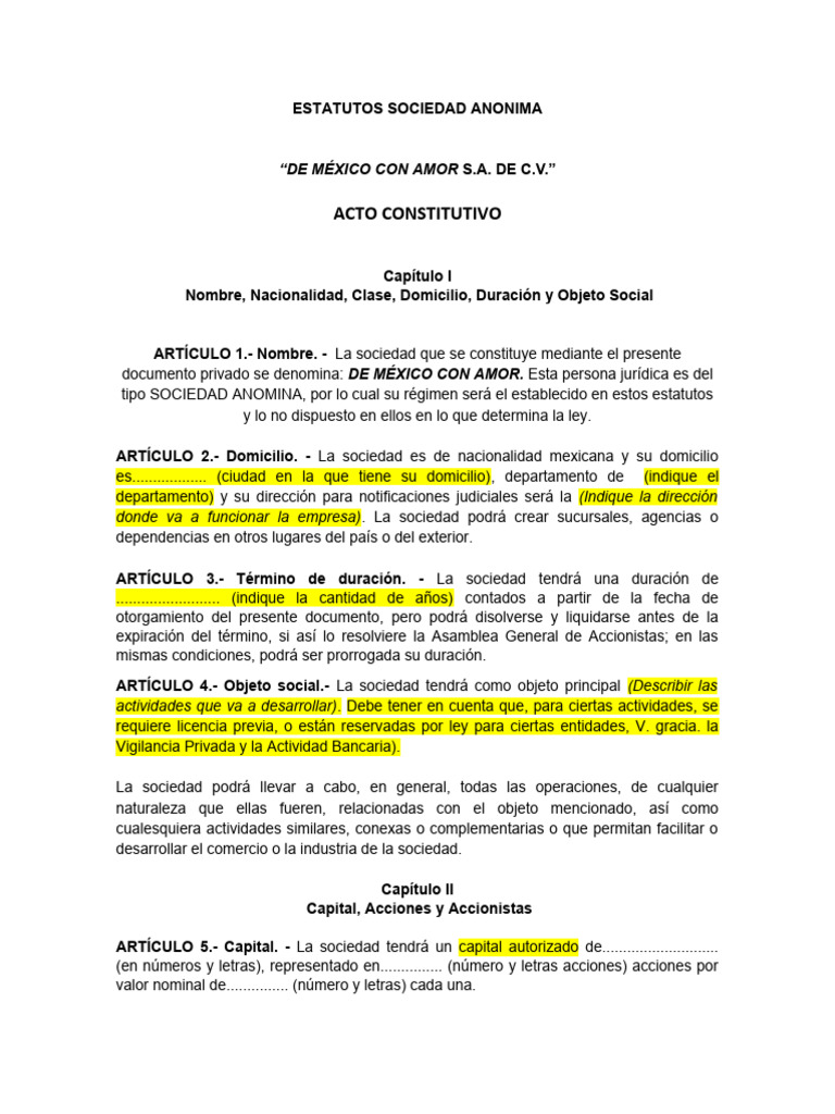 Modelo Estatutos Sociedad Anonima | PDF | Compartir (Finanzas)