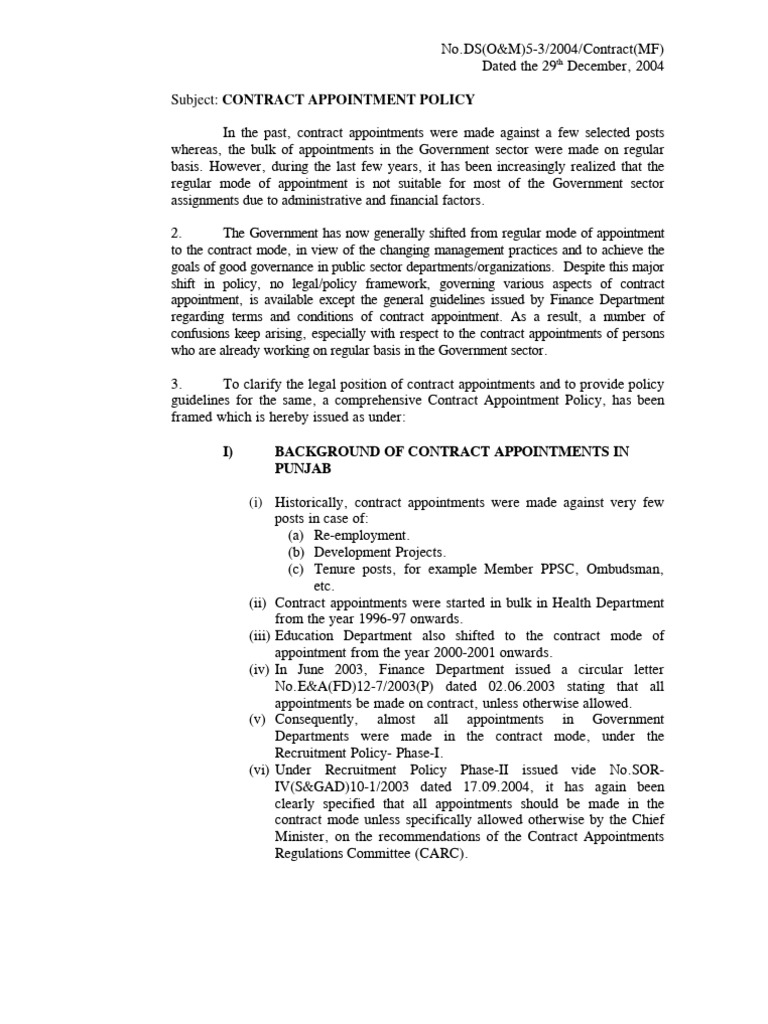 Contract Appointment Policy 2004 | PDF | Employment | Justice