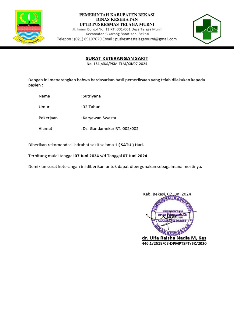 SKD - Puskesmas Telaga Murni Kab. Bekasi 07 Juni | PDF