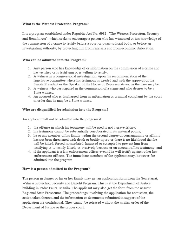 What Is The Witness Protection Program | Download Free PDF | Witness ...