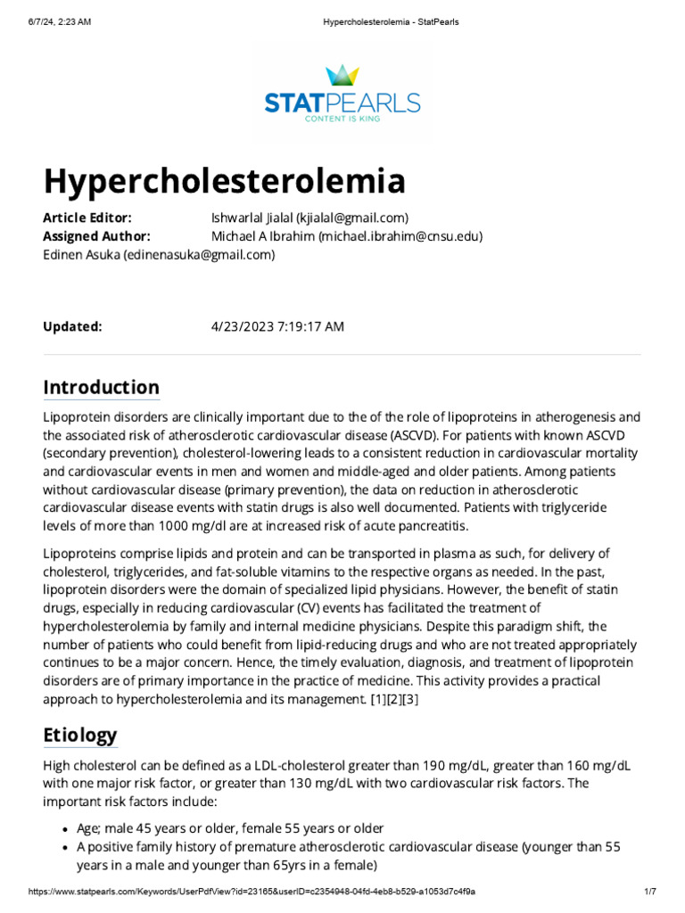 Hyper Cholesterol Emi A | PDF | Hypercholesterolemia | Statin