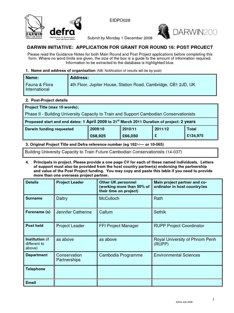 Cambodia Conservation Capacity Grant Application | PDF | Conservation ...