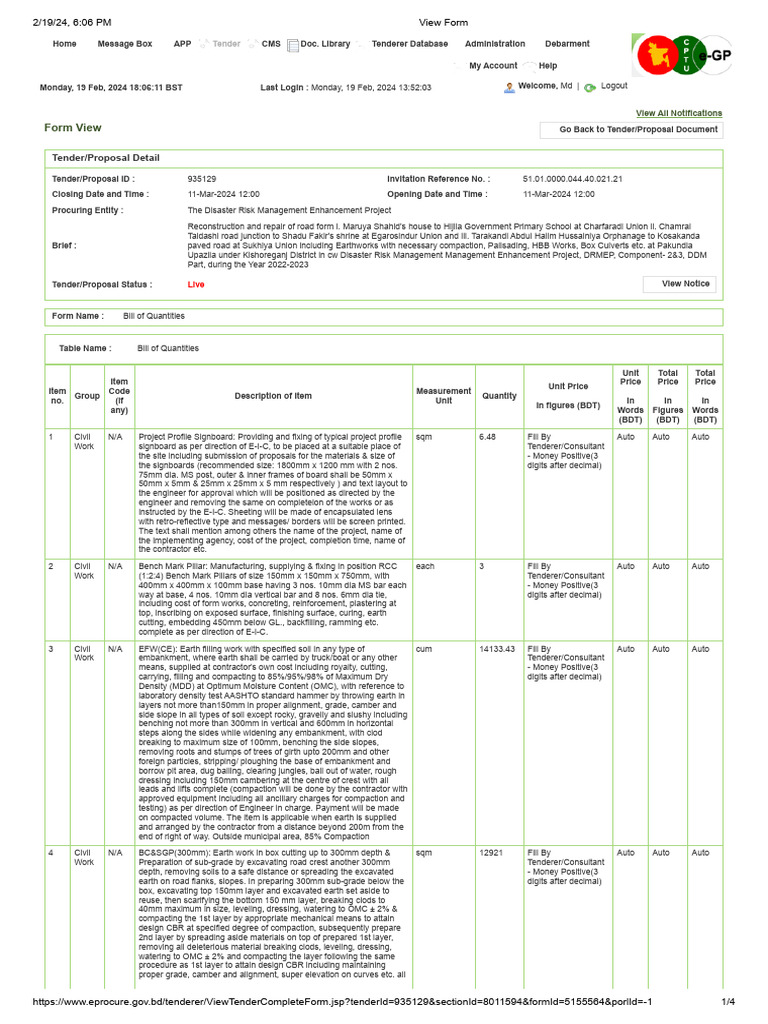 BoQ 935129 | PDF | Concrete | Brick