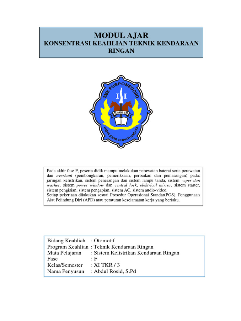 Modul Ajar Elektrical Kendaraan Ringan 2 Pdf