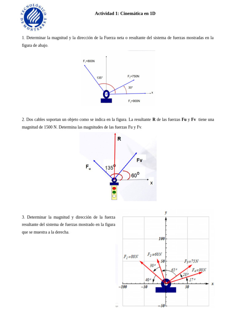 Problemas de Fuerzas y Cinemática 1D | PDF | Cinemática | Velocidad