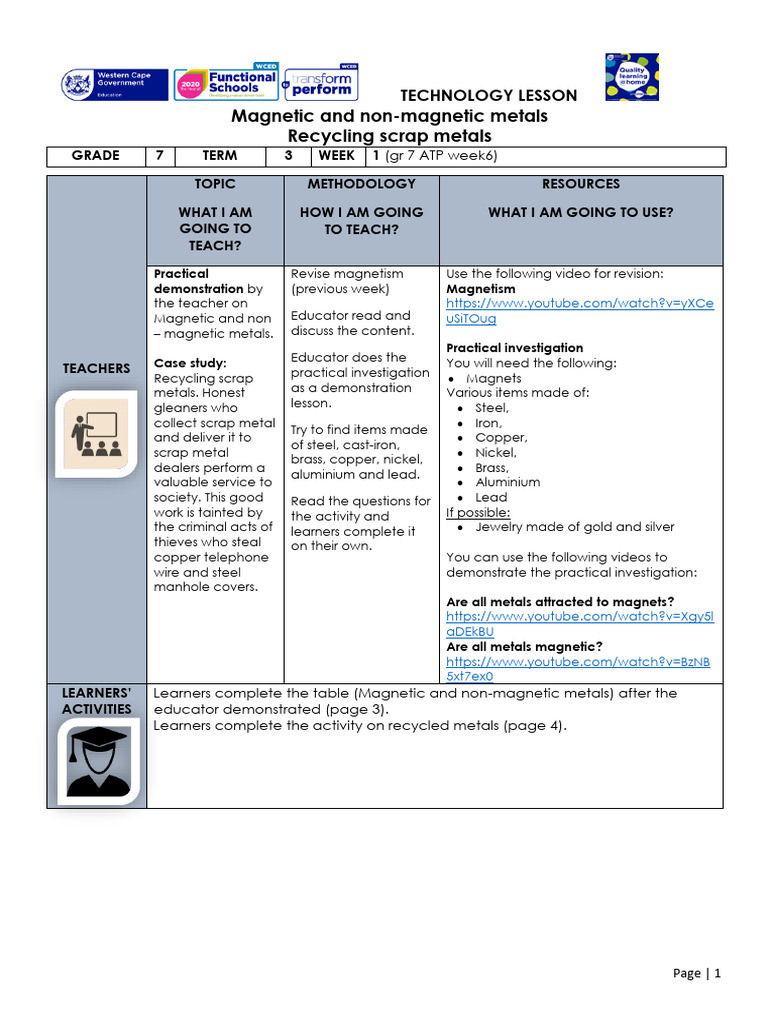 Lesson Plan GET SP Grade 7 Technology Term 3 Week 1 | PDF | Scrap | Rust Lesson Plan GET SP Grade 7 Technology Term 3 Week 1 | PDF | Scrap | Rust