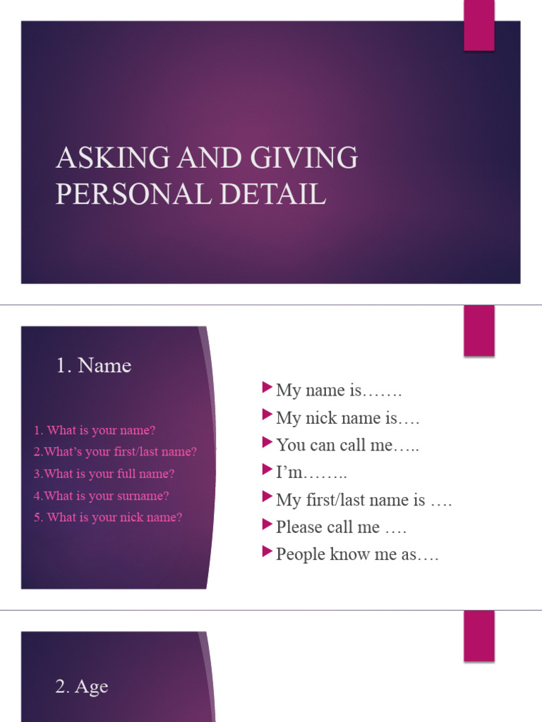 Asking and Giving Personal Detail | PDF