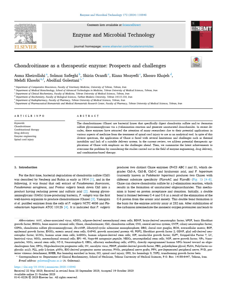Chondroitinase Ac A Therapeutic Enzyme - Prospects and Challenge-2024 | PDF | Metastasis | Cancer