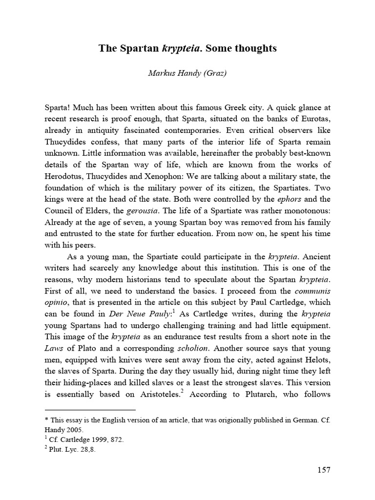 The Spartan Krypteia. Some Thoughts | PDF | Sparta | Greco Roman World