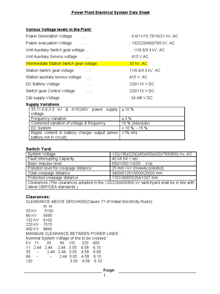 Electrical System Data Sheet | PDF | Voltage | Alternating Current