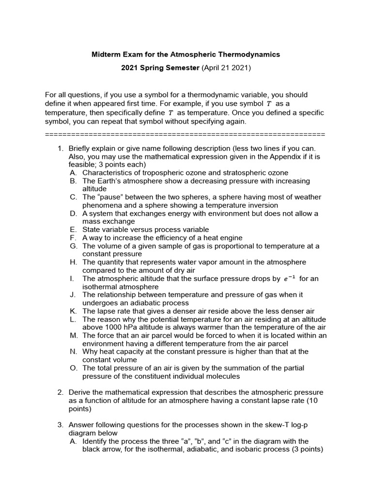 2021 AtmosThermodynamics Midterm Exam | PDF | Atmosphere Of Earth | Troposphere