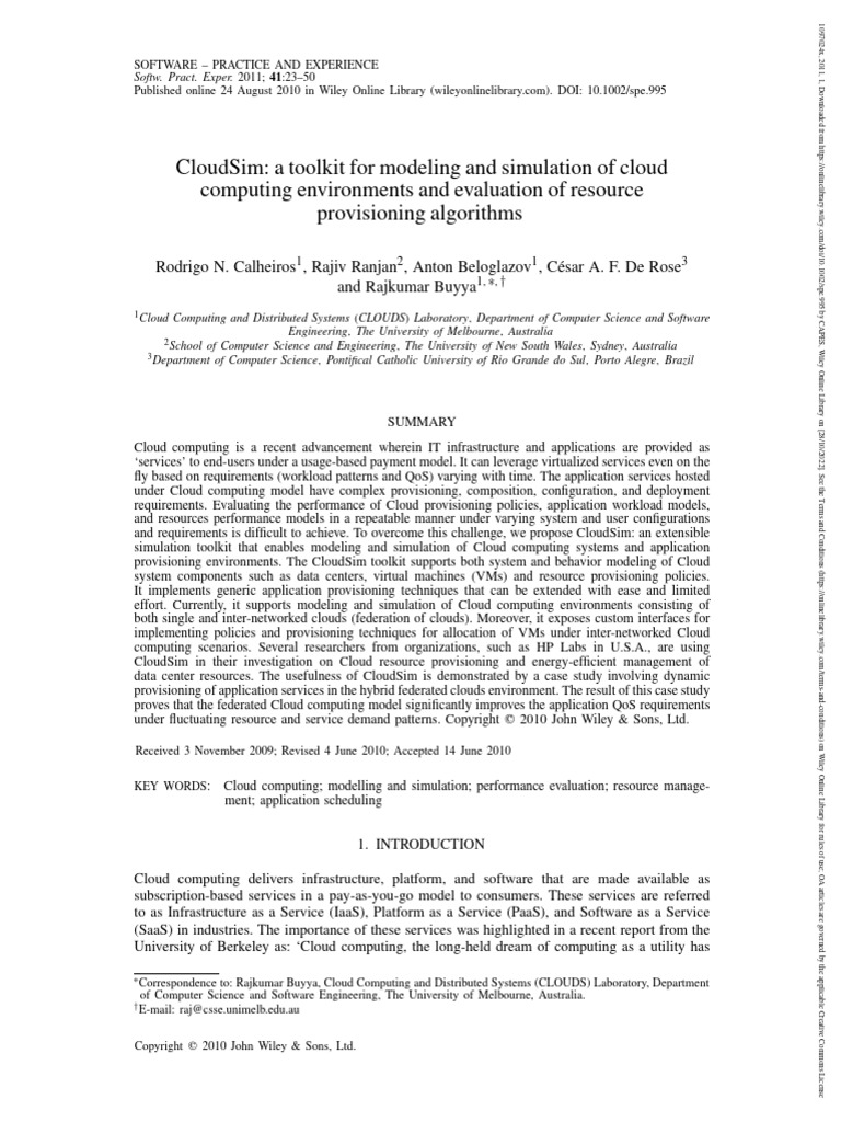 CloudSim A Toolkit For Modeling and Simulation of Cloud Computing Environments and Evaluation of ...