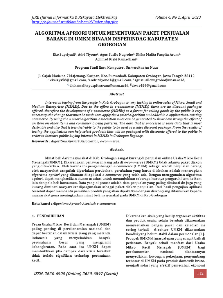 Algoritma Apriori untuk UMKM Grobogan | PDF | Bisnis | Pengelolaan ...