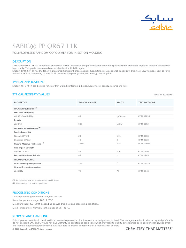 SABIC® PP_QR6711K_Global_Technical_Data_Sheet | Download Free PDF | Applied And ...