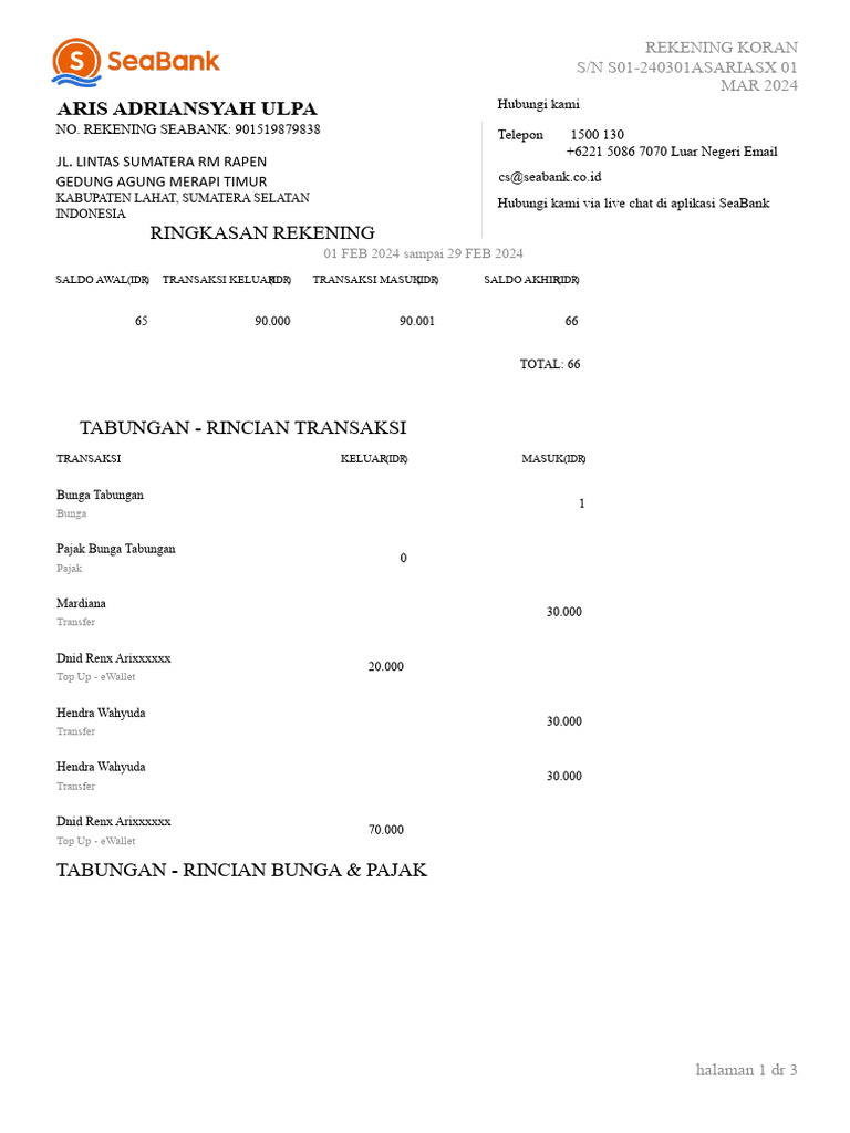 Seabank Statement AprianiHerlinaKaka | PDF