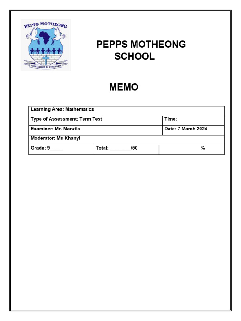 Term Test Grade 9 Memo 2024 | PDF | Mathematics | Cognition
