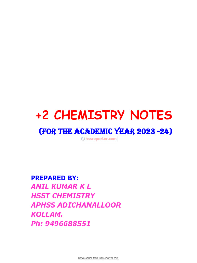 +2 Chemistry Notes for 2023-24 | PDF | Solubility | Redox