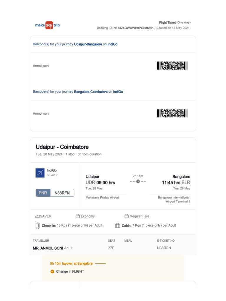 IndiGo Flight Ticket and DigiYatra Info | PDF | Identity Document ...