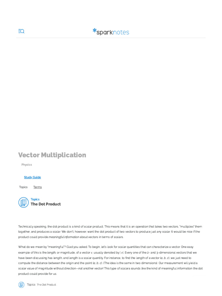 Vector Multiplication_ The Dot Product _ SparkNotes | PDF | Euclidean ...