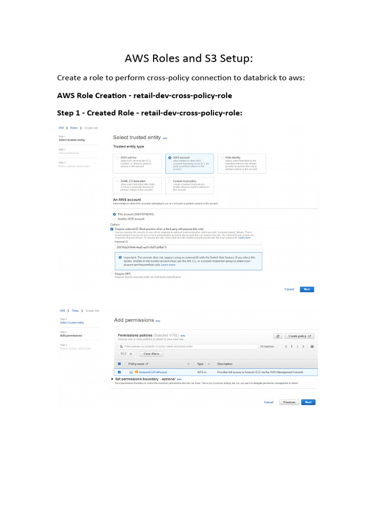 AWS Role and S3 Setup Guide | PDF | Computer Science | Computing