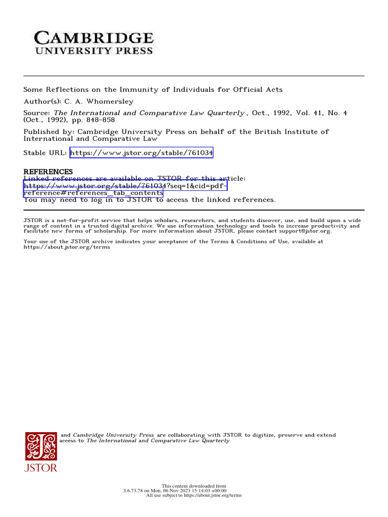 Whomersley ReflectionsImmunityIndividuals 1992 | PDF | Sovereign ...