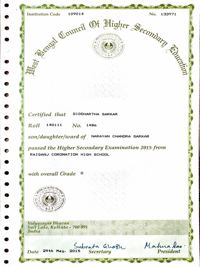 XII Certificate | PDF