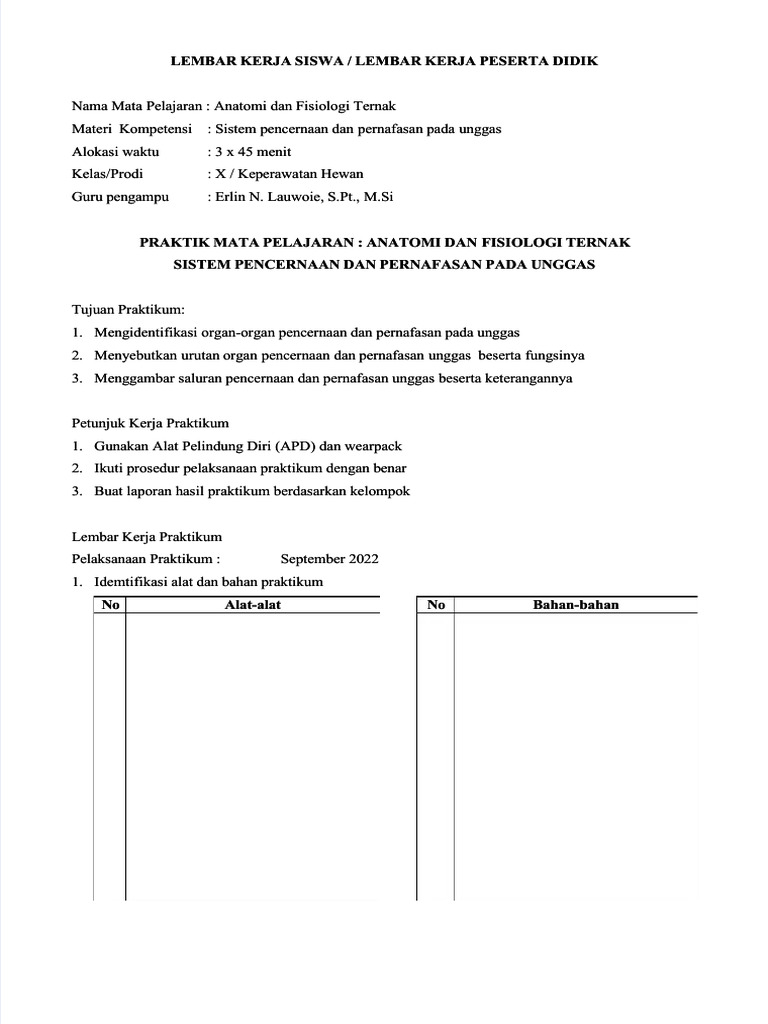 PDF Organ Pencernaan Ayam Lks Dan LKPD Kls X Oke - Compress | PDF