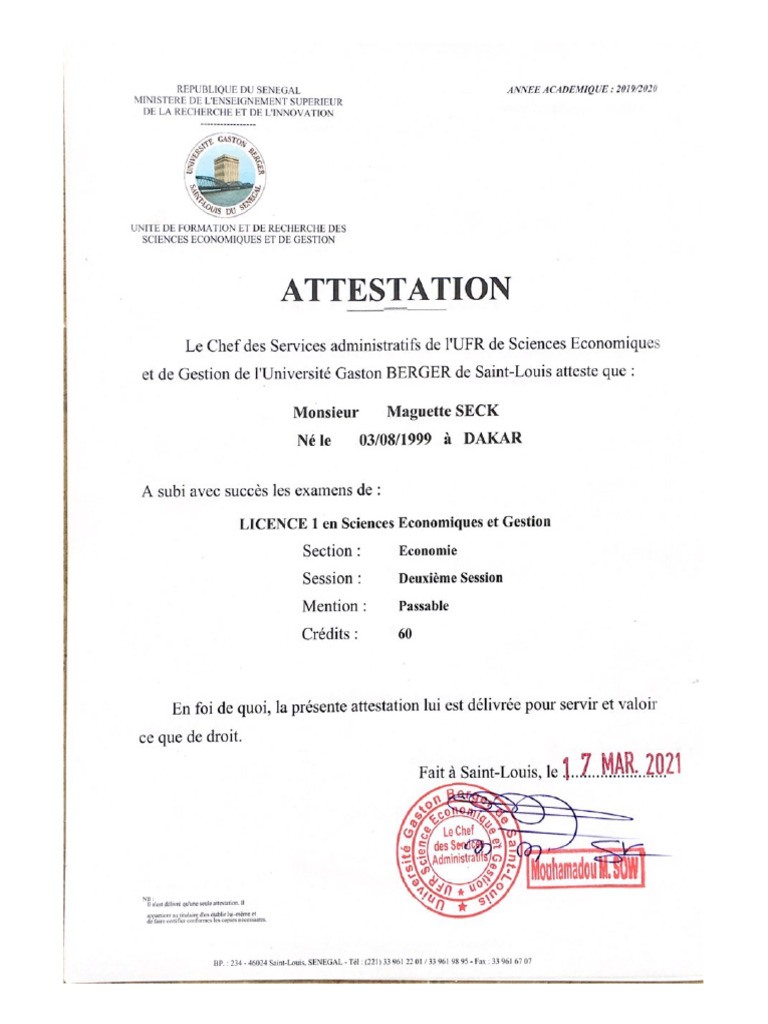 Attestation L1 & L2 | PDF